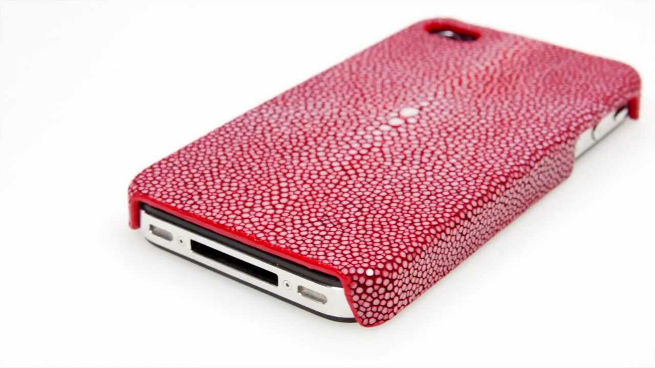 Sanded Red Stingray (Shagreen) Leather Snap On Case for iPhone 4/4S ...
