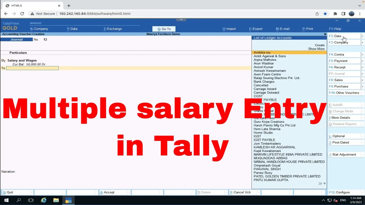tally prime main multiple salary entry kaise kare| Bhaut sari salary ki ...