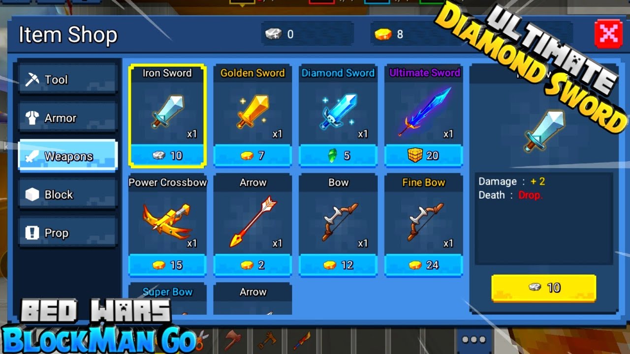 BUYING THE ULTIMATE DIAMOND SWORD WITH REPEL 5 IN BED WARS || Blockman ...