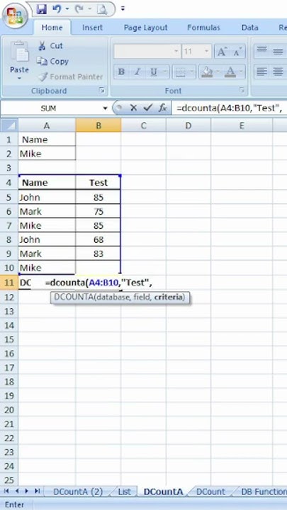 DCountA Function In Excel - YouTube