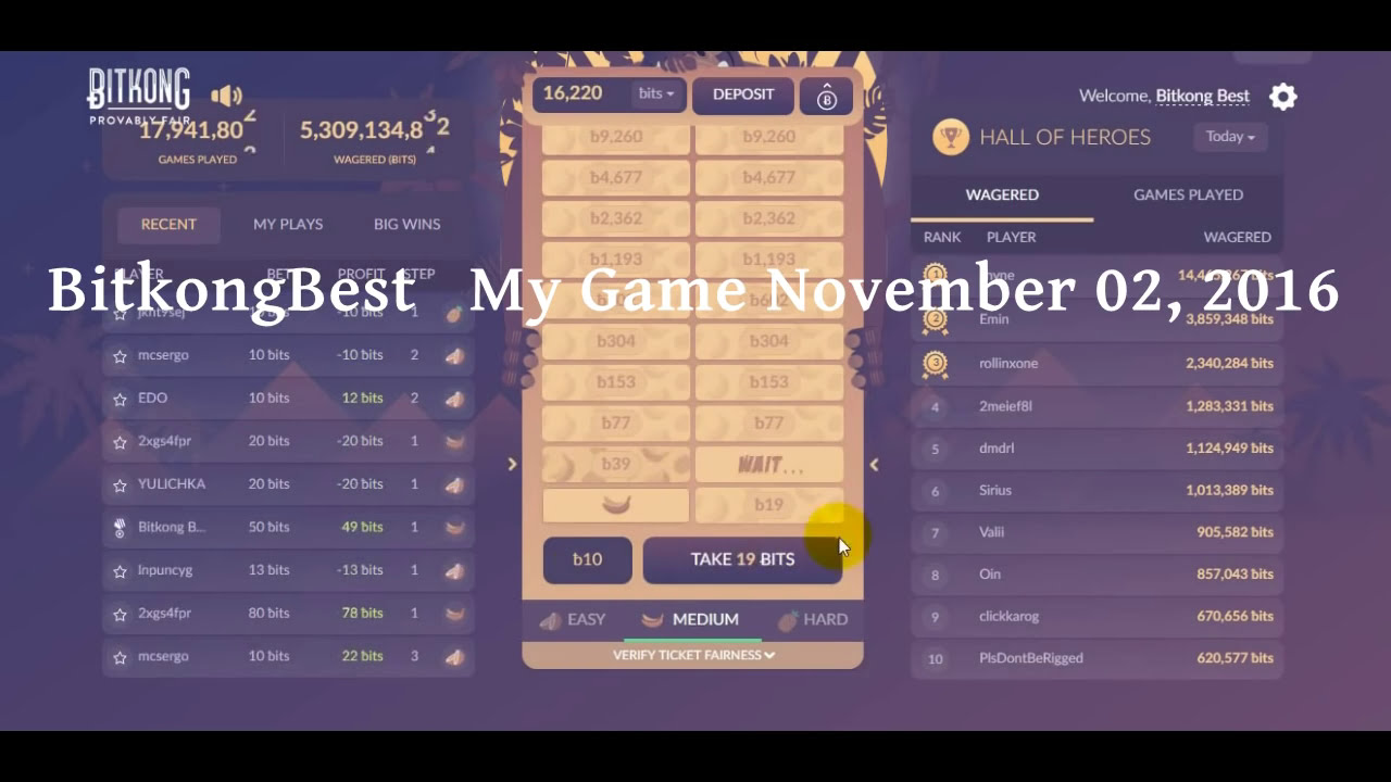 Bitcoin Game My Game November 02, 2016 WIN ( Proof Payments) - YouTube