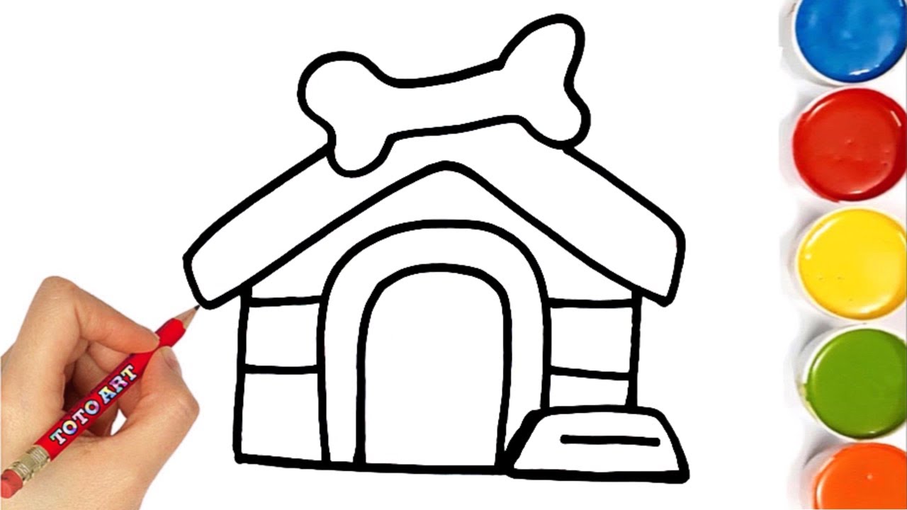 How to draw Dog's House -Colouring for Kids & Toddlers |Draw, Paint and ...