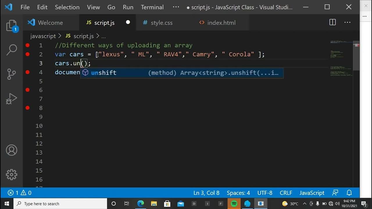 Lesson 7 Array Shift Unshift Pop Push Youtube