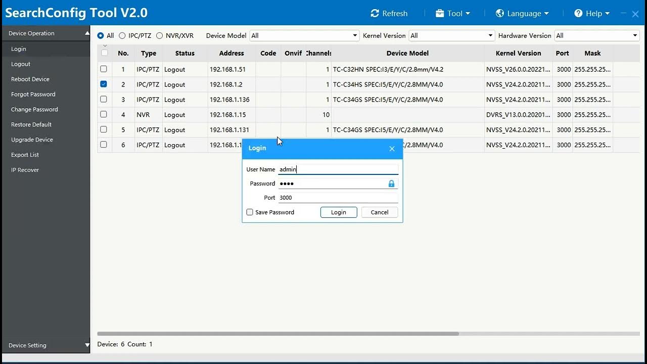 How to activate Tiandy Ip camera and set new password from search config tool - YouTube