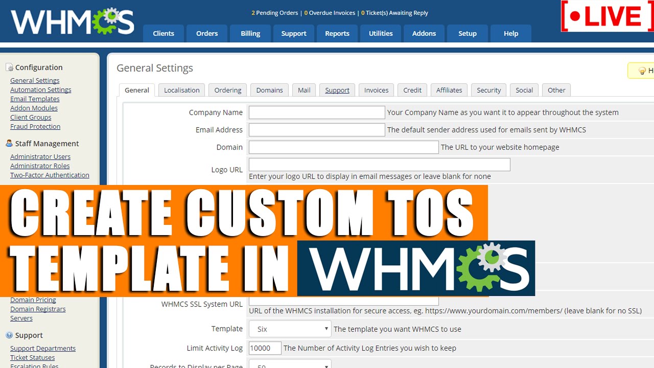 [🔴LIVE] How to create custom TOS privacy template in WHMCS? - YouTube