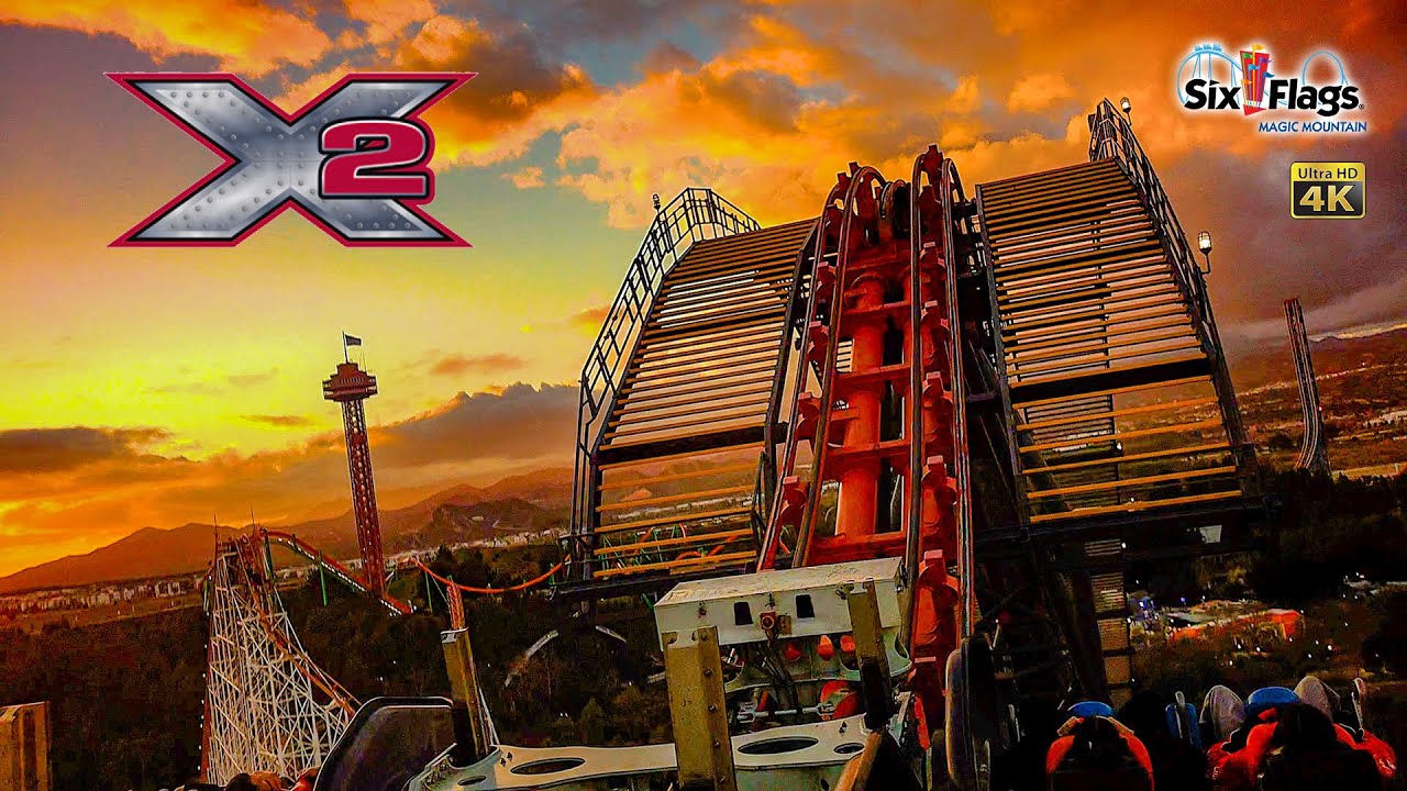 2024 X2 Roller Coaster at Sunset On Ride 4K POV Six Flags Magic ...
