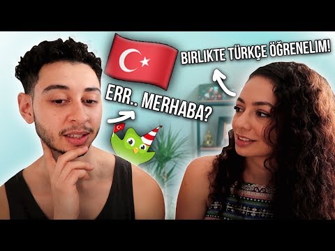 Girlfriend Teaches Boyfriend TURKISH w/ Duolingo - BASICS & PHRASES Part 1