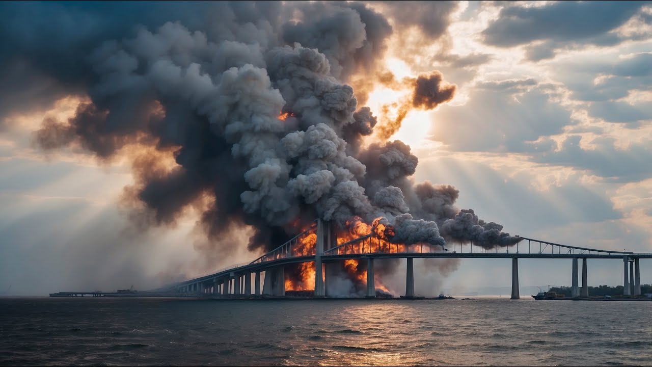 Scary! Ukraine Burns Russian Reinforcements on Crimean Bridge With ...