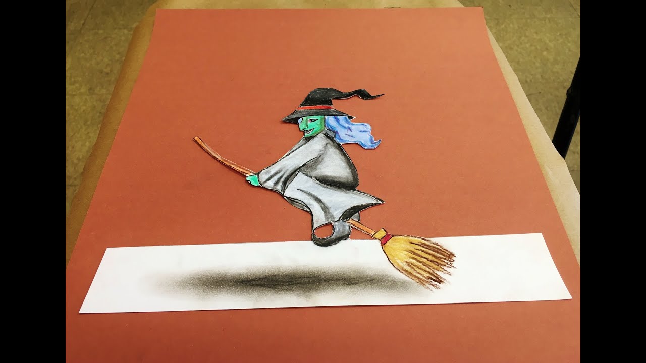 How to draw a witch for Halloween....3D drawing - YouTube