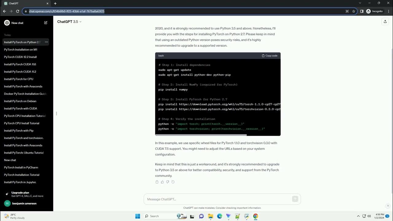install pytorch for python 2 7 - YouTube