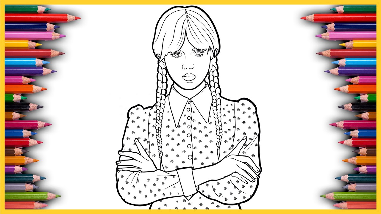 Wednesday Coloring Page Colored Pencils & Markers | Netflix Wednesday ...