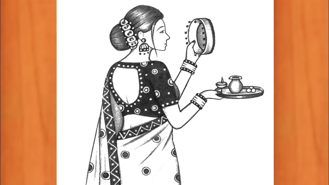 How to draw a woman karwa chauth || Pencil sketch for beginner || karva ...