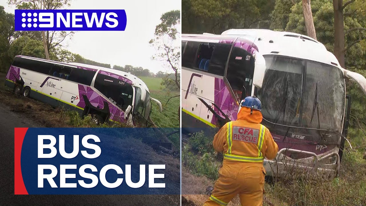 Passengers rescued after bus slips down embankment | 9 News Australia ...