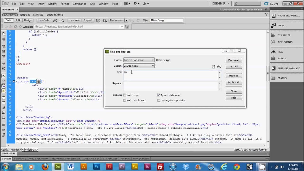 How to search for code using Dreamweaver Find and Replace) - YouTube