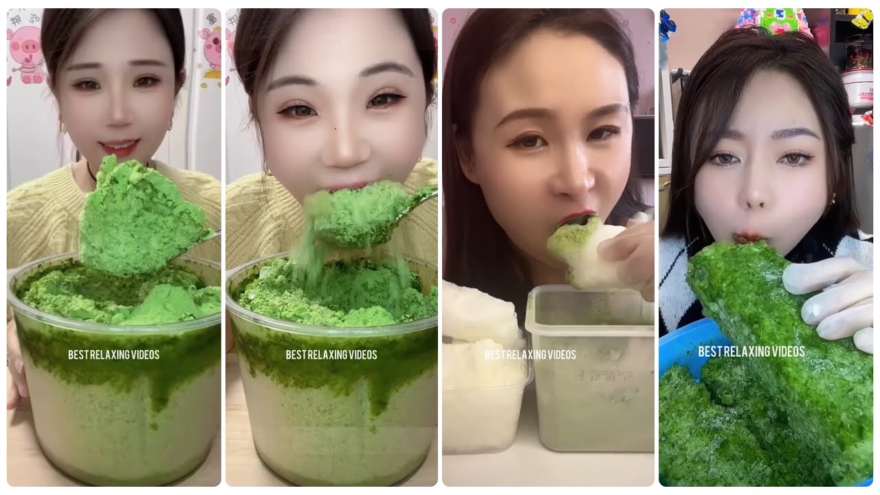 Best matcha green tea powder & Eating matcha powdered ice & matcha ...