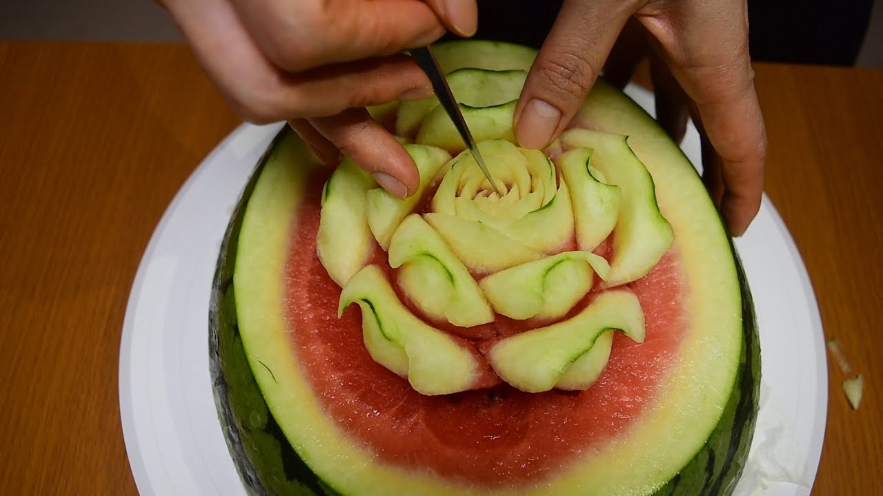 How to make 'an White rose' Watermelon Carving / FCL Team - YouTube