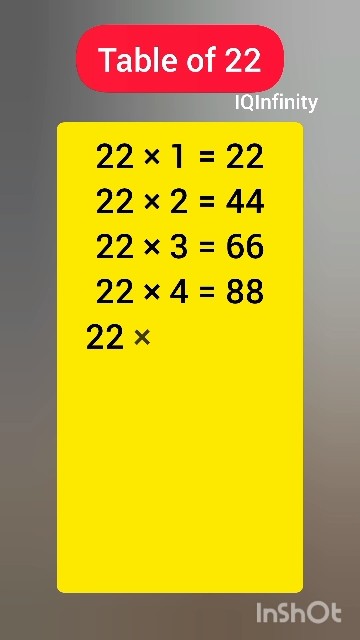 Table of 22 ll Multiplication table of 22 - YouTube