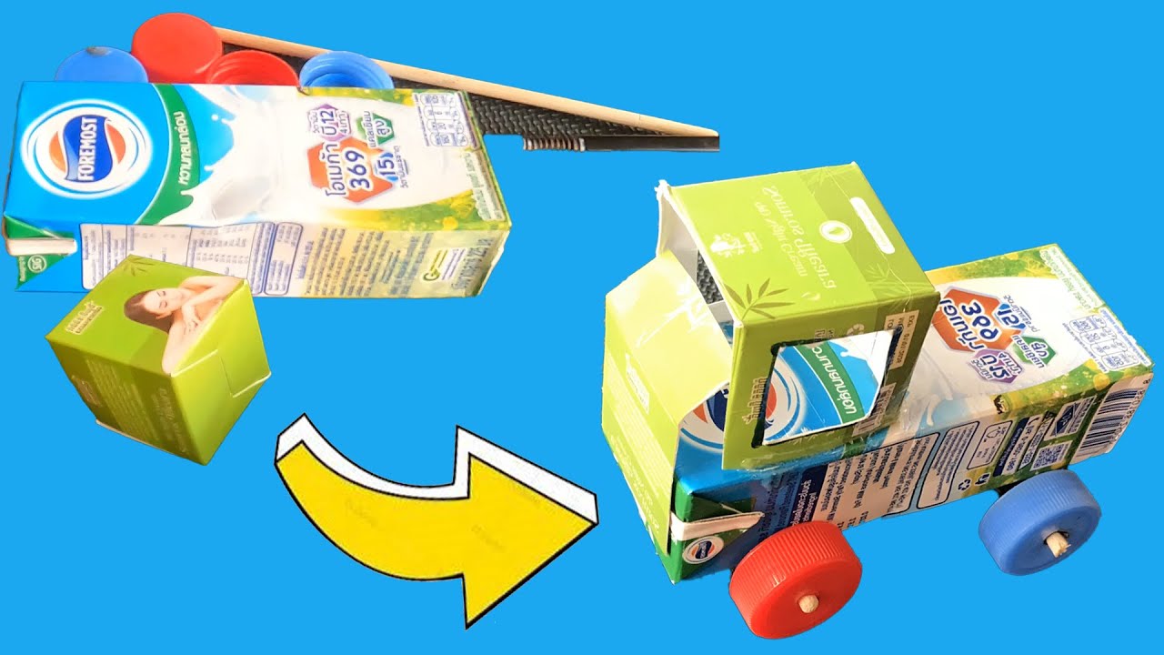 How To: Make Toy Car With Bottle Milk, Bottle Cap, And Flour Box \ At ...