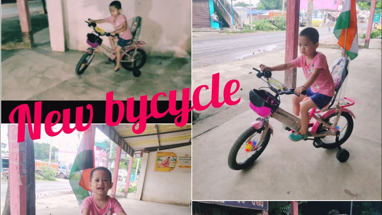 My daughter's first cycle ride || New pink cycle || 3 years old baby ...
