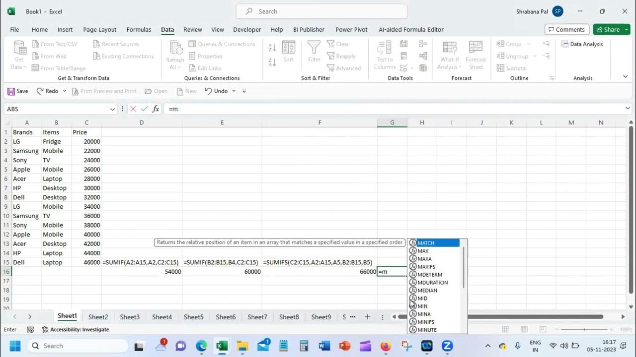 Formulas Day2 - Sumif, Sumifs, Countifs, Vlookup, Data Validation - YouTube