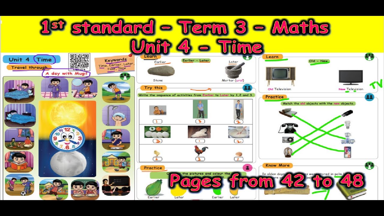 1st STD - TERM 3 - MATHS - UNIT 4 - TIME - Explanation & book back ...