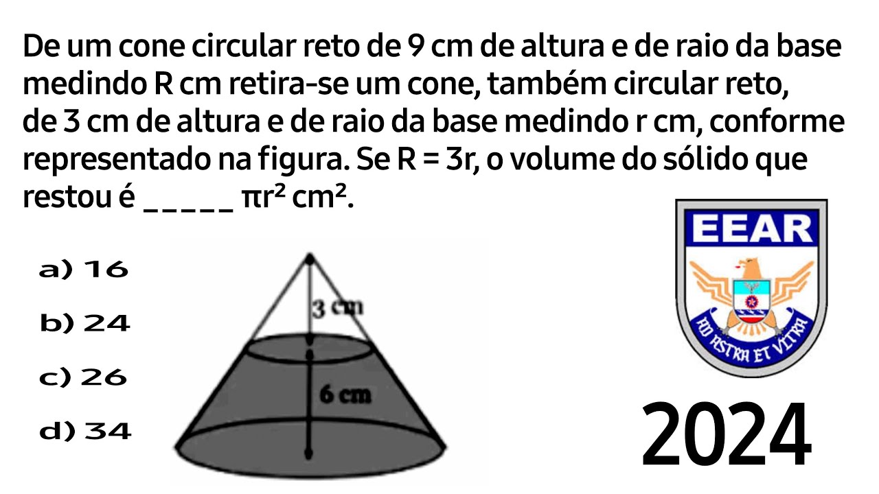 De um cone circular reto de 9 cm de altura e de raio da base medindo R ...