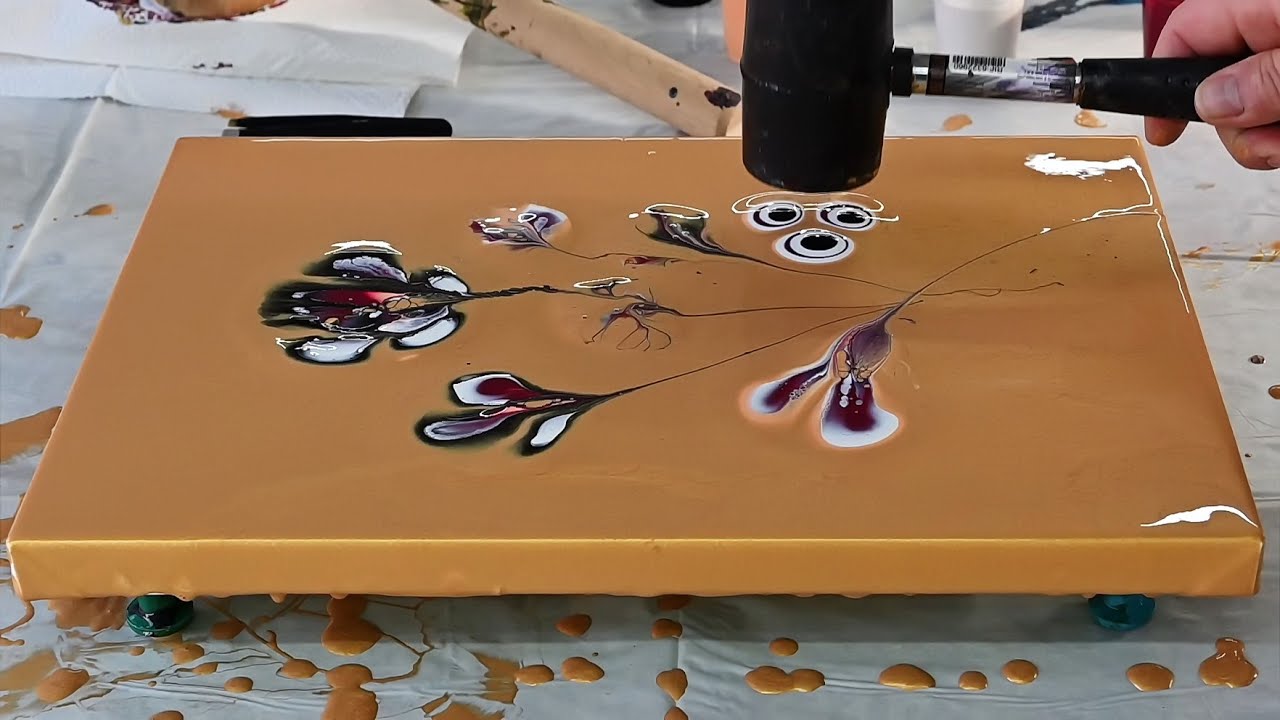 (836) Painting with Mallet ~ Acrylic pour flower painting ~ Stress ...
