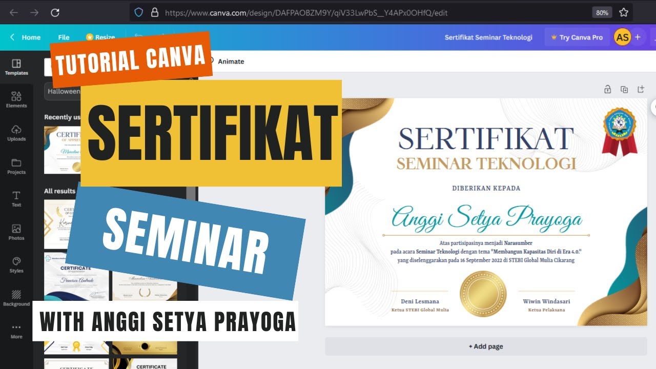Cara Mudah Design Sertifikat Seminar / Webinar | Tutorial Canva - YouTube