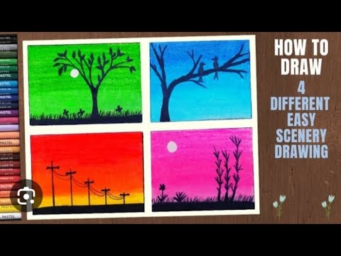 How to draw four different easy scenery drawing @MdArifulislamBabu ...