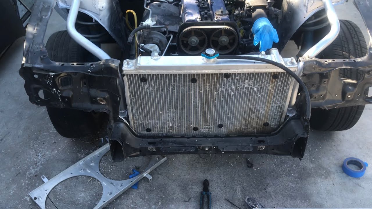 Notching s13 Radiator support to fit BIG Race Fans - YouTube