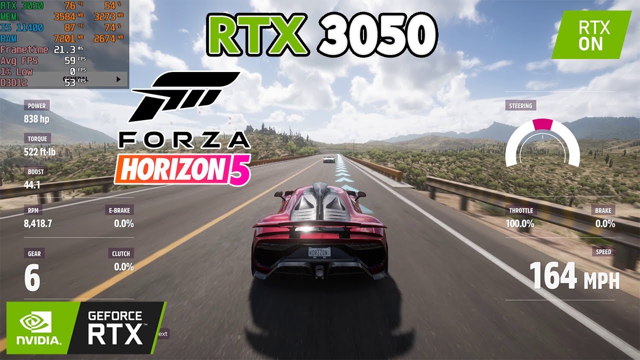 Forza Horizon 5: RTX 3050 + I5 11400 | RTX ON Gameplay | Ray Tracing ON ...