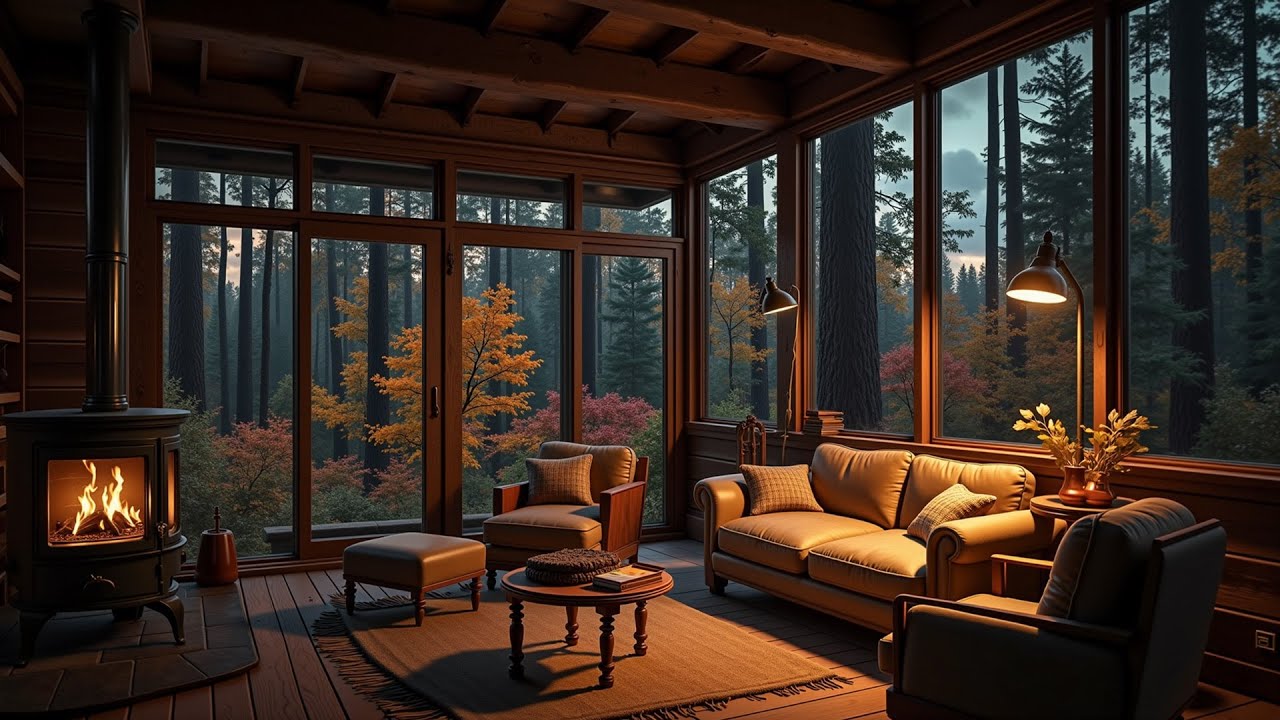 Cozy Cabin in Autumn Forest - Sound Rain and Thunder, Sound of ...