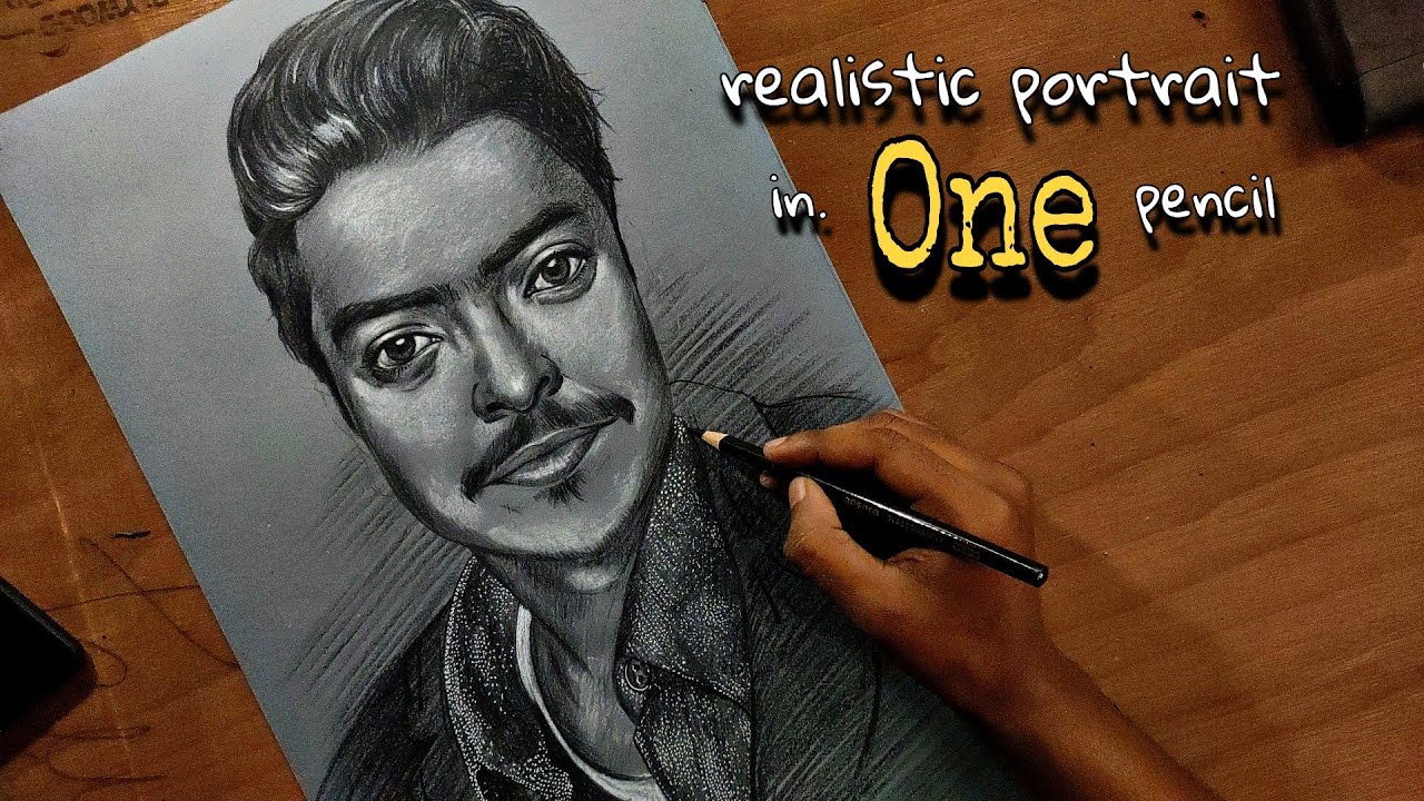 Realistic portrait in one pencil | Surajit art work - YouTube
