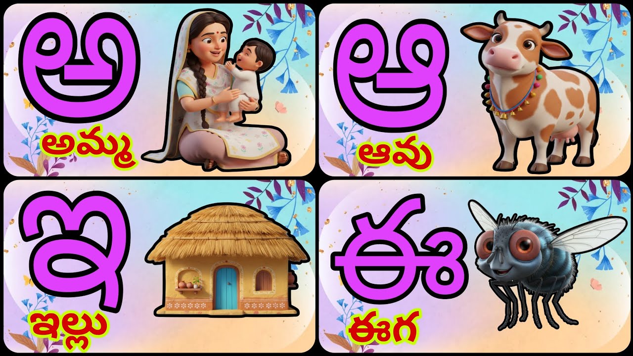 తెలుగు వర్ణమాల| Telugu aksharamala| Telugu alphabets with words ...