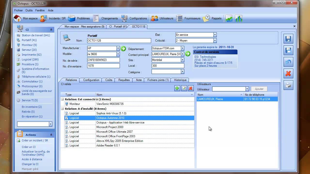 CMDB Octopus (logiciel ITSM) : la fiche d'un CI - YouTube