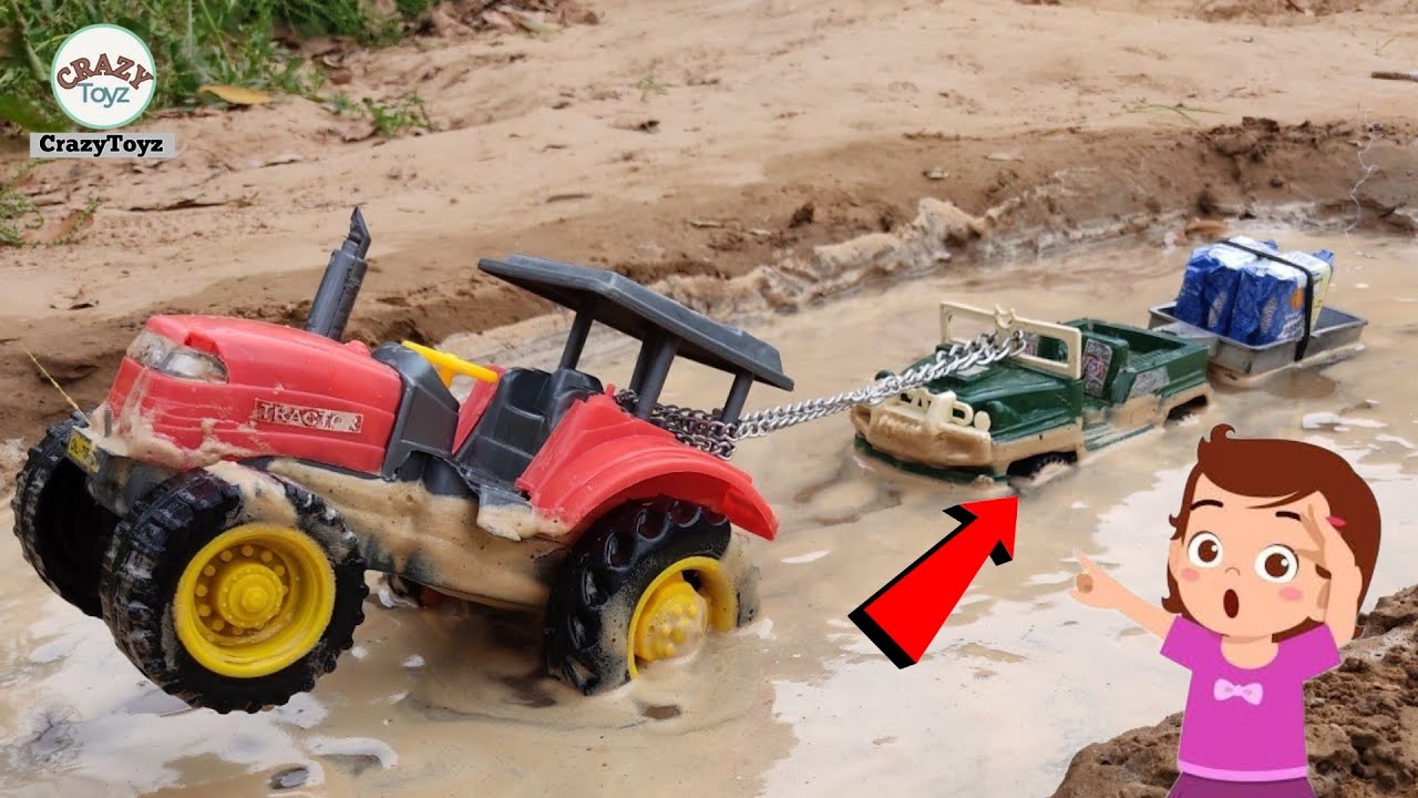 JEEP CAR Stuck In Mud Pulling Out By Mahindra Tractor | JCB cartoon ...