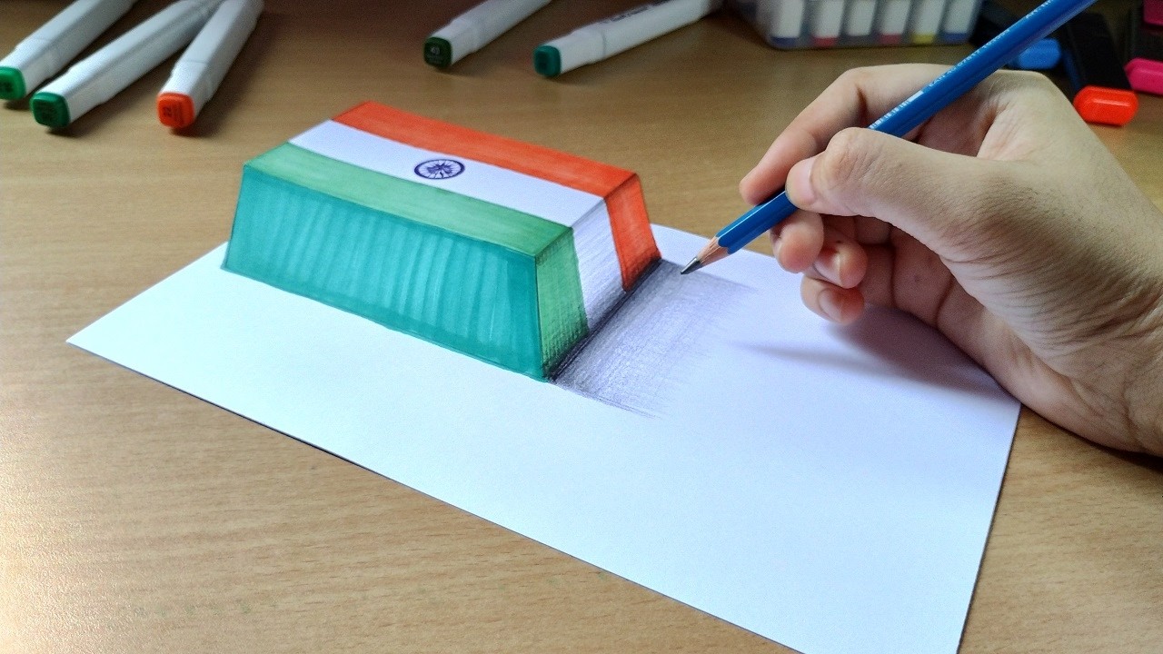 3D flag drawing | Indian flag 3D drawing |15 august drawing ...