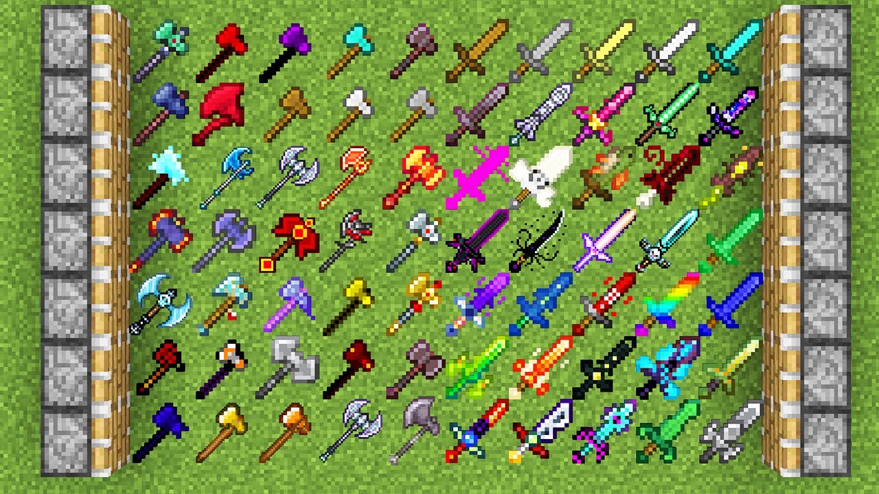 x100 minecraft swords and x100 minecraft axes combined = ??? - YouTube