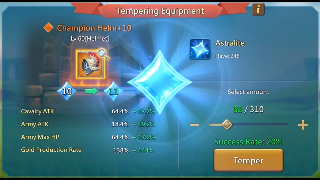 Champ Helm Max Temper - Astralite Gamble #lordsmobile - YouTube