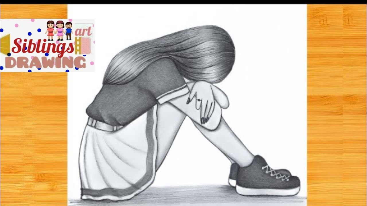 How to draw a sad girl sitting Drawing - step by step - YouTube