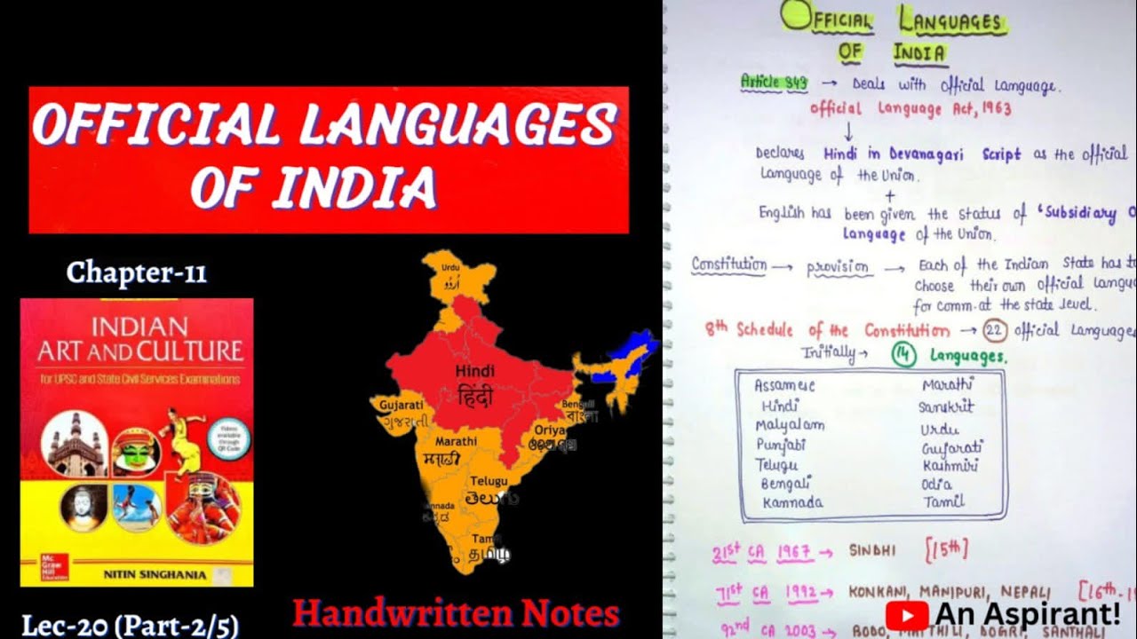 Official Languages in India || Art & Culture || Lec.20 || Handwritten ...