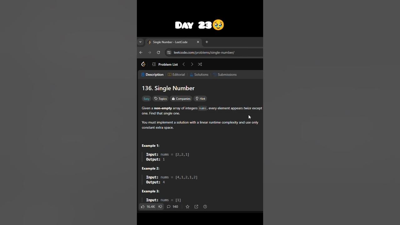 Leetcode 136 Single Number 100daysofcode Leetcodechallenge Leetcodesolutionjavaprogramming