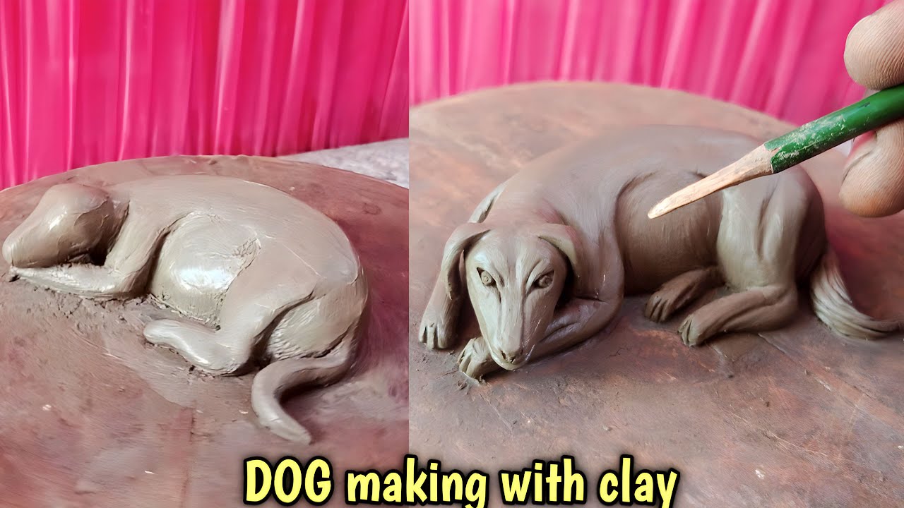 How to make dog with clay/clay modelling dogmaking/animals making with ...