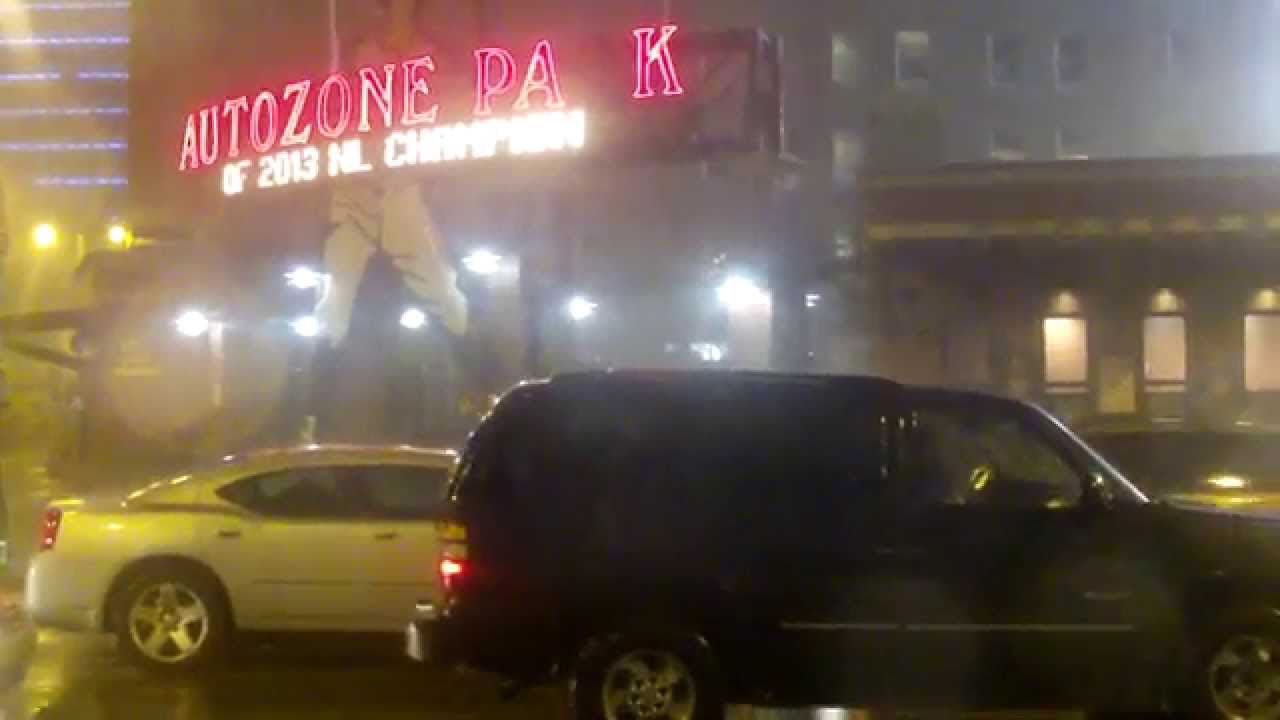 Heavy rain and thunder storm at Autozone Park in Memphis - YouTube