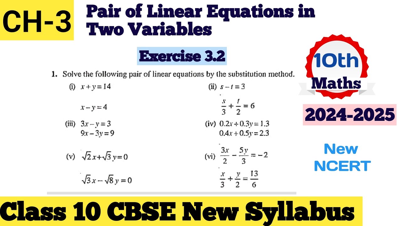 Class 10th Ex 3.2 Q1 NCERT New Book | Linear Equations in two variables ...