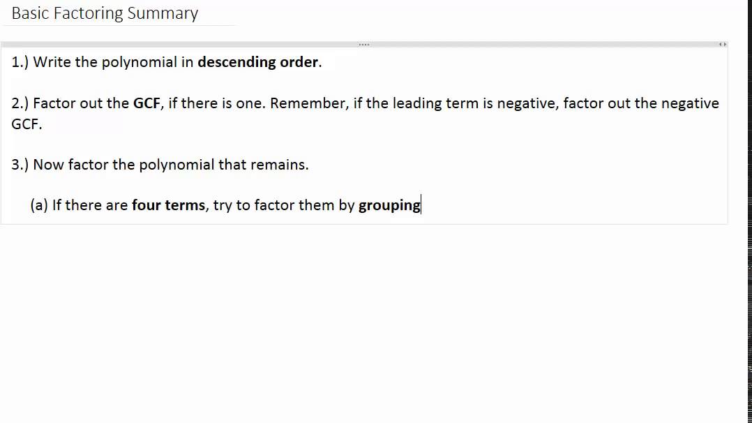 Basic Factoring Summary - YouTube