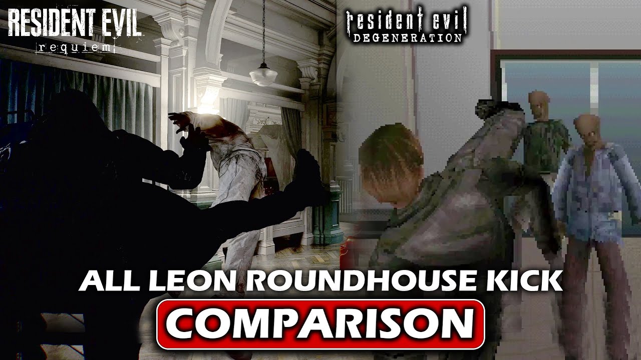 All LEON Roundhouse Kick In RESIDENT EVIL Games & RE REQUIEM Comparison ...