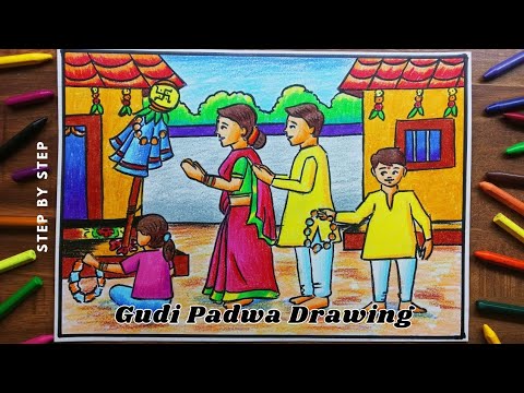 Gudi Padwa Drawing - Memory Drawing - Step By Step -Indian festival ...