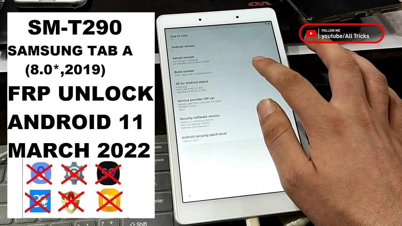Samsung Tab A SM-T290 Google Account unlock Android 11 - YouTube