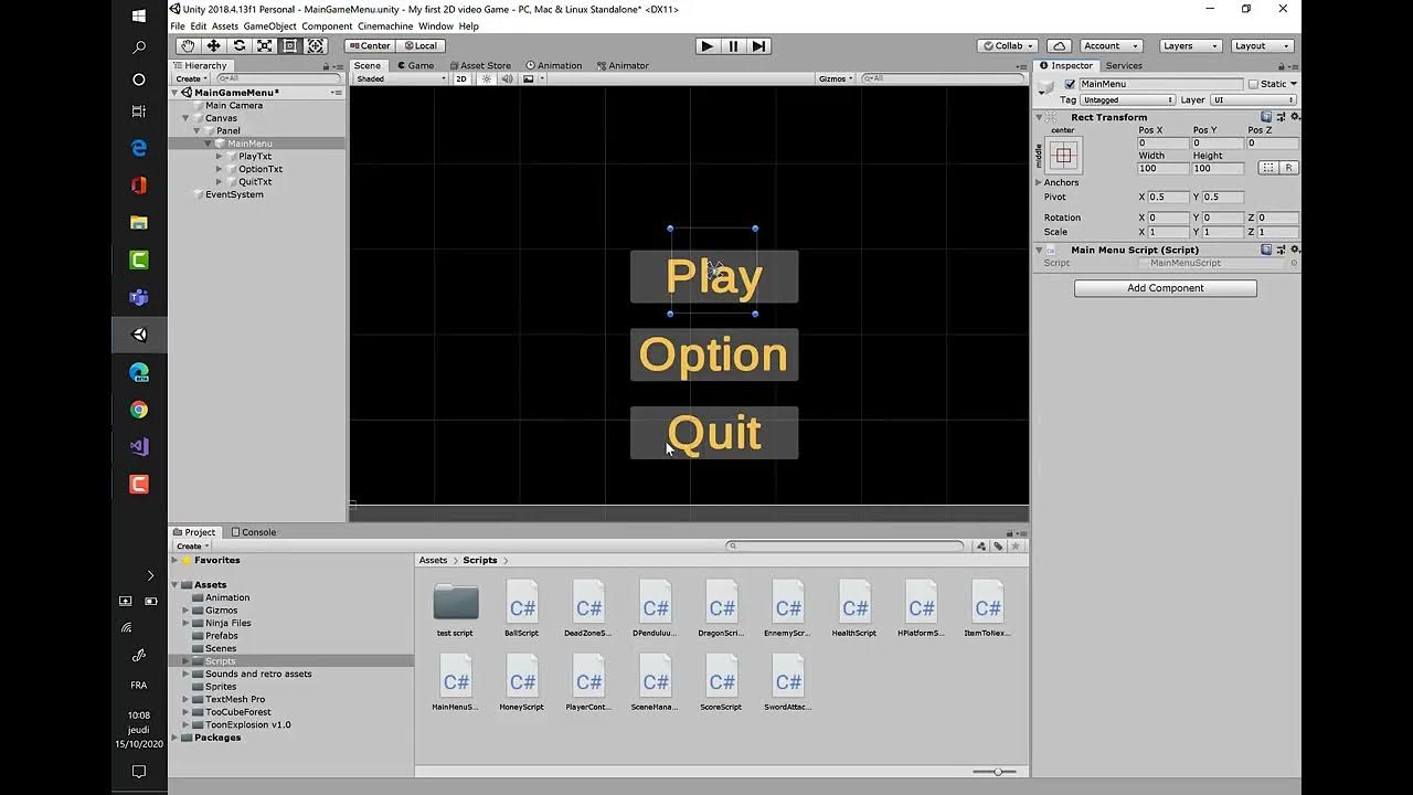unity play button quit button in main menu - YouTube